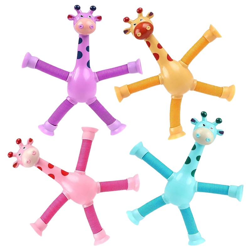 Children Suction Cup Toys Pop Tubes Stress Relief Telescopic Giraffe ...