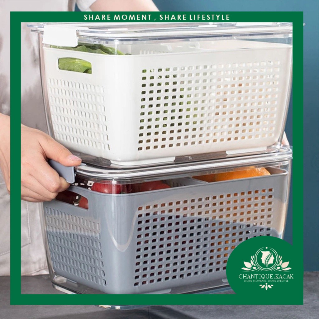 [ CK ] Food Double-Layer Storage Box Kitchen Plastic Draining Basket ...