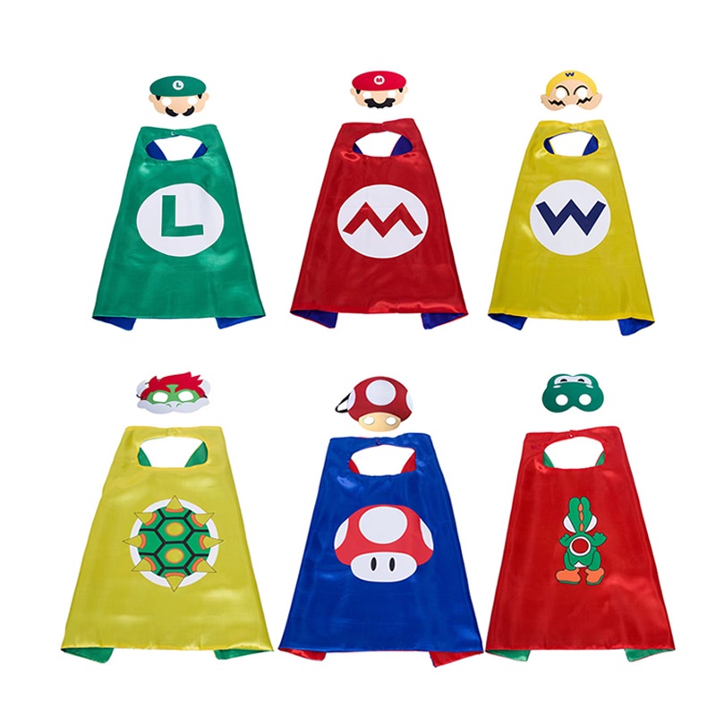 Kids Capes Super Mario Bros Costume Satin Cape Felt Masks Birthday ...
