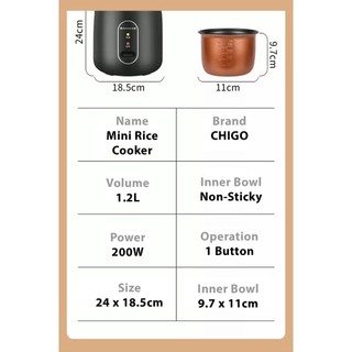 Chigo 1.2L Mini Rice Cooker Non Sticky Mini Smart Rice Cooker Cooker ...