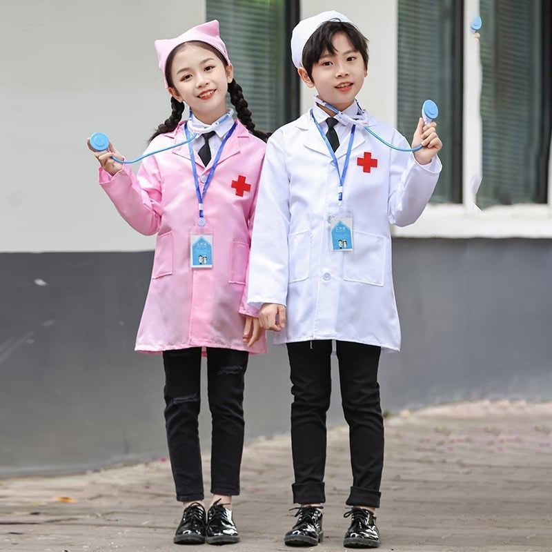 Halloween Girl Boy Doctor Nurse Medical Uniforms Kids Surgical Cap Robe ...