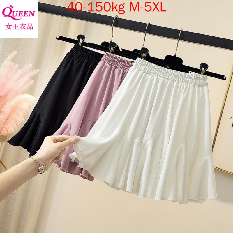 【M-5XL 40-150KG】大码短裙 大码宽松150kg鱼尾蛋糕百褶短裙女2022夏新款胖MM显瘦a字半身裙潮 plus size extra large size oversize ...