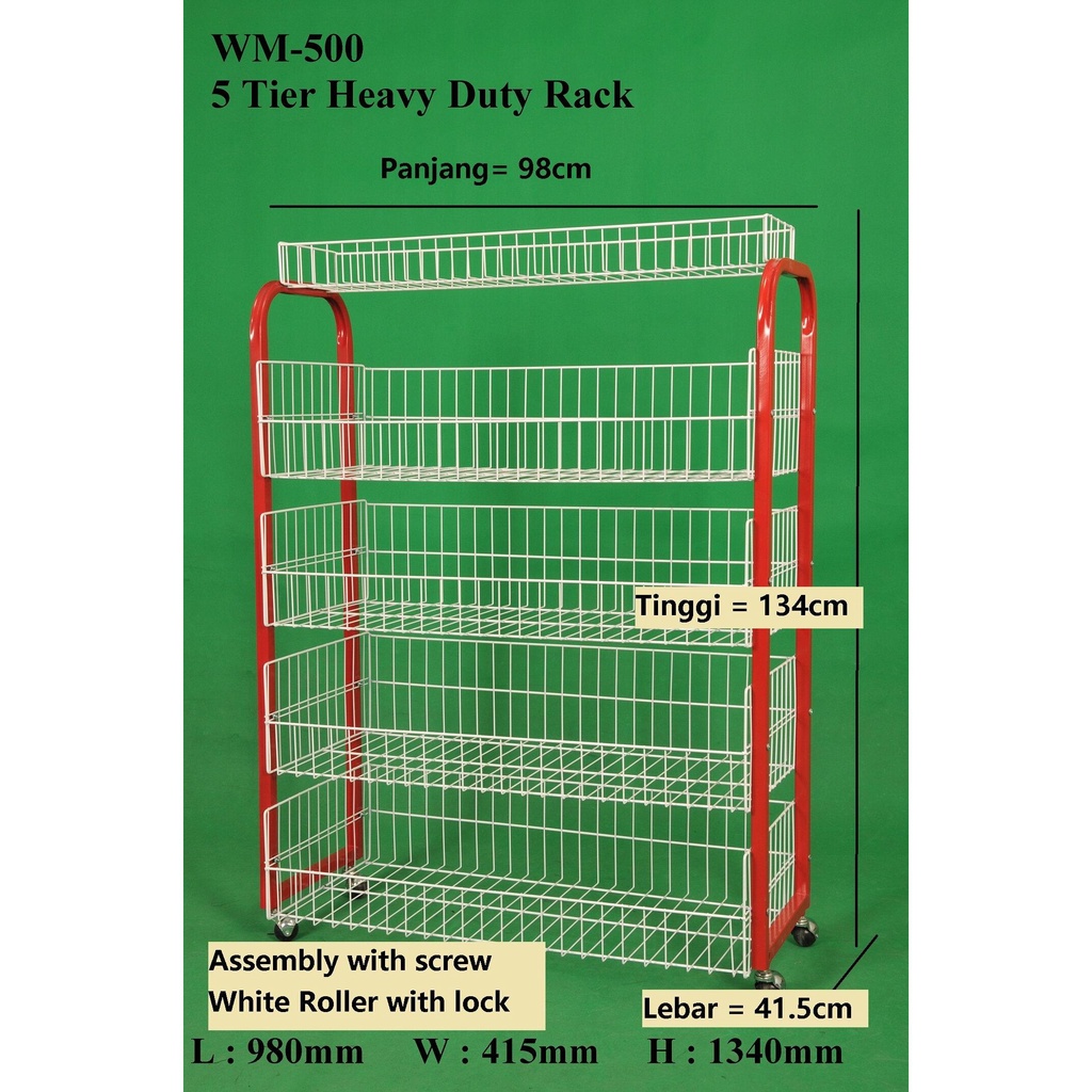 WM500~ 5Tier Heavy Duty Storage Rack with Roller / Rak Besi/ Rack ...