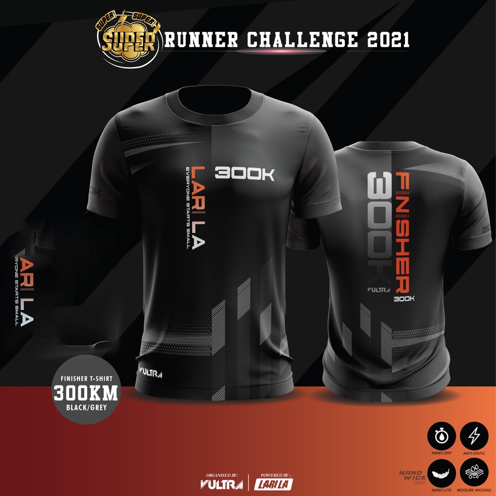[ SALE ] 300km Finisher T’Shirt Running Baju Jog Sukan Outdoor Hiking ...
