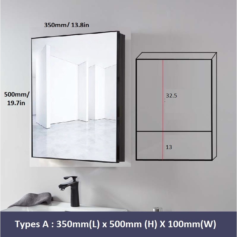 LUXE Kabinet Toilet Aluminum Bathroom Cabinet with Mirror Large Storage ...