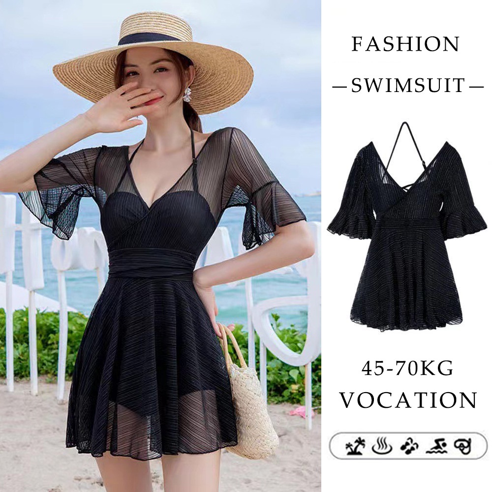Swimsuit New Womens Slimming Black One Piece Skirt Swimsuit With Steel
