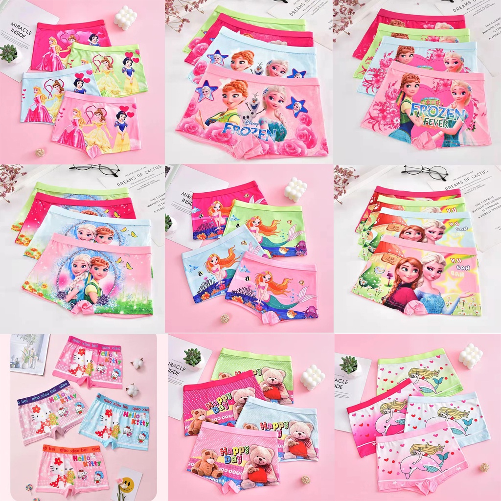 Children's Girls 4 PACK Cartoon Underwear Frozen Elsa Princess Mermaid ...