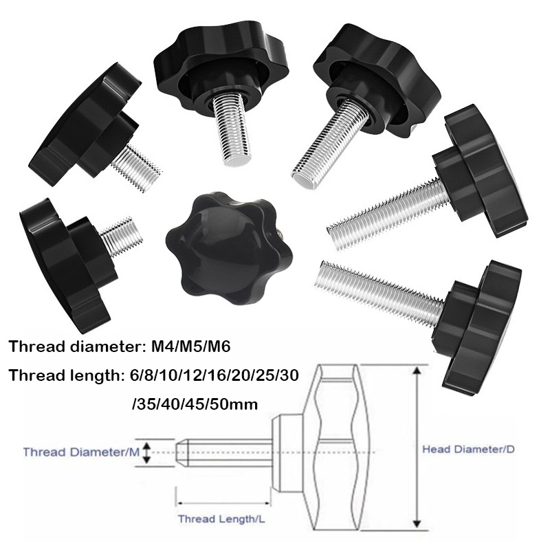 5pcs Star Shape Thread Screw Handle Set Bolt Bakelite Hand Knob ...
