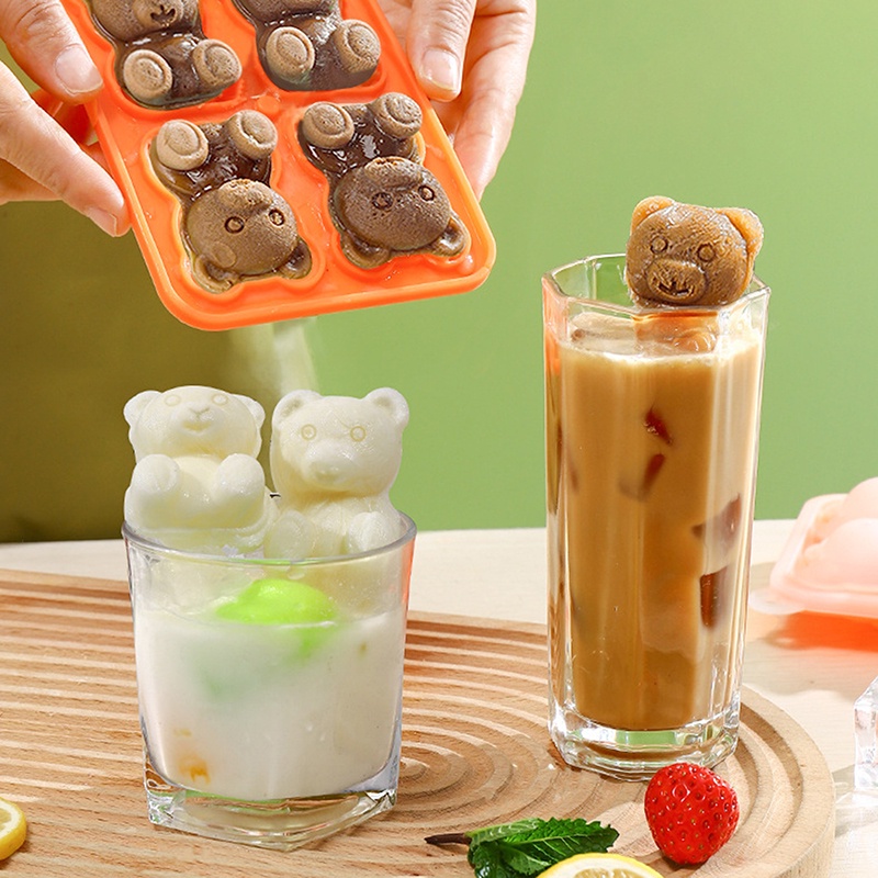 Food Grade Silicone Bear Ice Mold 4 Grid 3D Little Teddy Bear Shape Ice ...