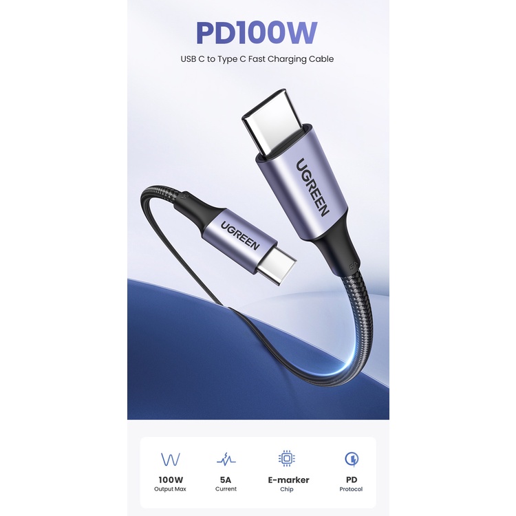 UGREEN 100W Fast Charging 20V 5A Nylon Bradied USB C To USB Cable | Shopee Malaysia