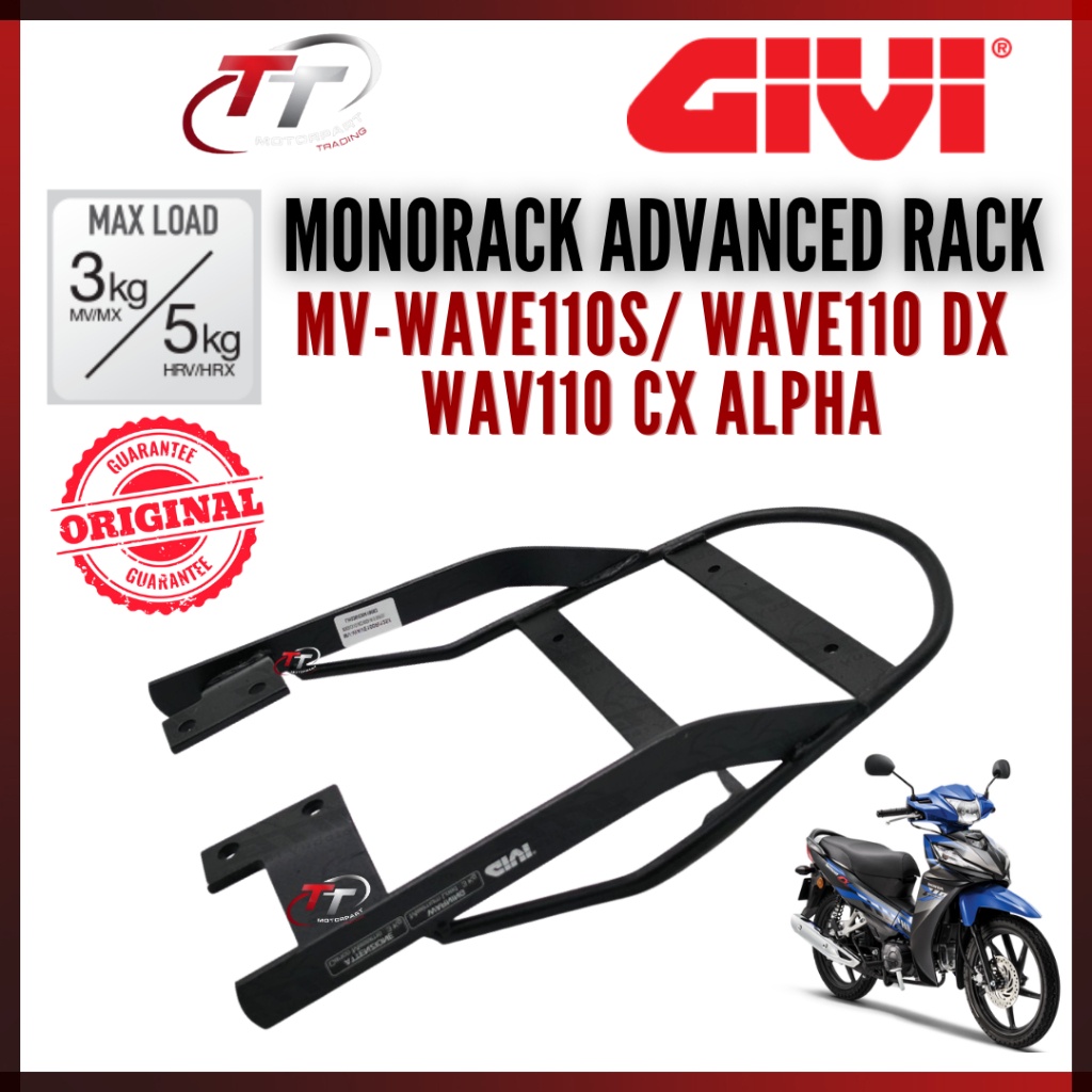 HONDA WAVE110 S CX ALPHA DX WAVE 110 GIVI MV MONORACK ADVANCE MONO RACK CARRIER TAPAK KOTAK RAK ...