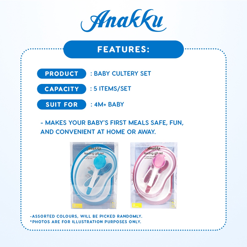 ANAKKU Feeding Gift Set 5pcs Baby Cultery Set (Bowl with Fork & Spoon ...