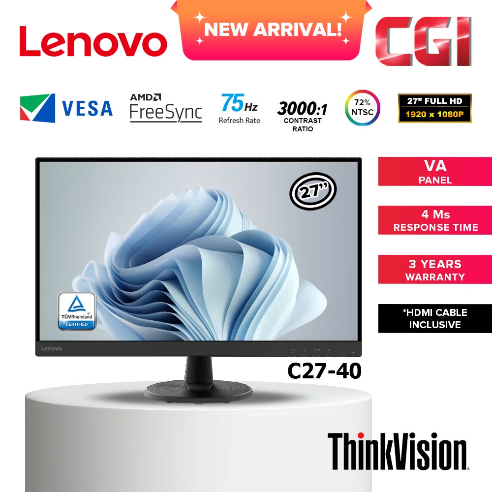 Lenovo 27" C27-40 VA FHD 75Hz 4ms Freesync Monitor - 63DDKAR6WW | Shopee Malaysia