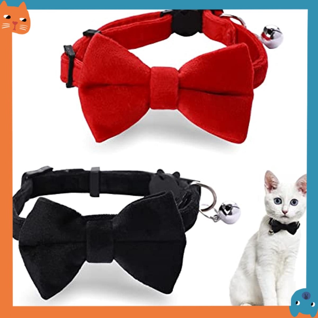 Velvet Cat Collar Cute Cat Bow Tie Collar For Boy Cats Breakaway Kitten ...