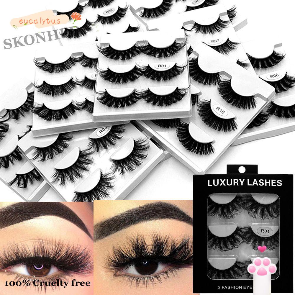 EUTUS SKONHED 3Pairs Women Beauty False Eyelashes Long Natural 100% Cruelty free 20mm Fluffy Eye ...