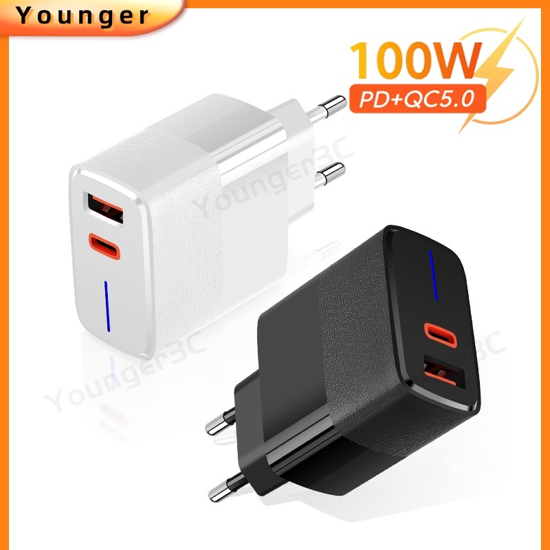 100W Dual Port Fast Charger TYPE-C+USB Flash Charging Adoptor QC5.0+PD ...