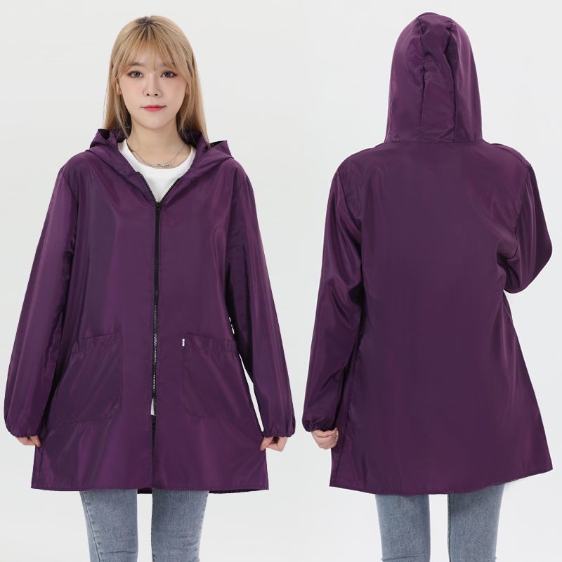 Waterproof Hooded Overcoat Women Household Long-Sleeved Zipper Raincoat ...