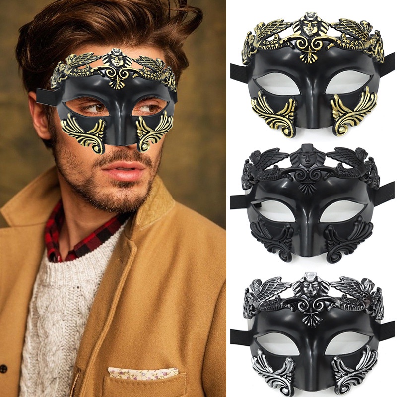 New Retro Gorgeous Party Half Face Mask Men Roman Samurai Theme Party ...