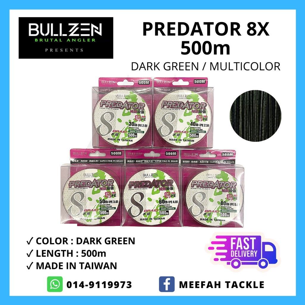 BULLZEN PREDATOR 8X 500m PE Braid Dark Green / Multicolor - Braided ...