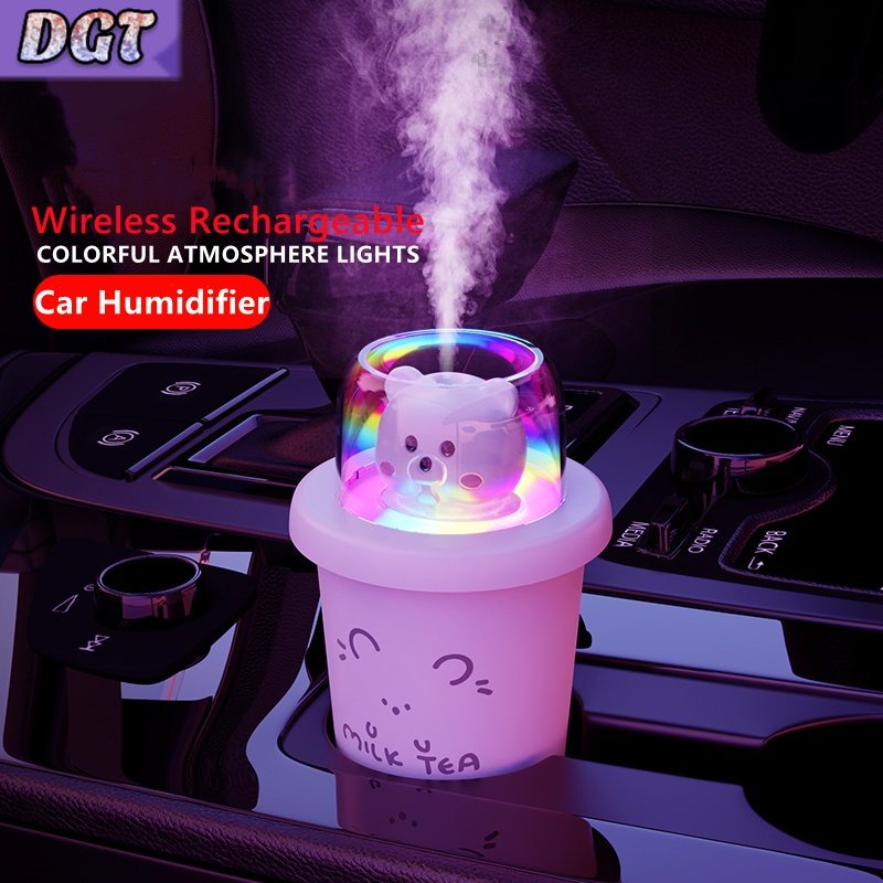 DGT Wireless Cute Cat Car Humidifier Air Purifier Mini Milk Tea Cup Air ...