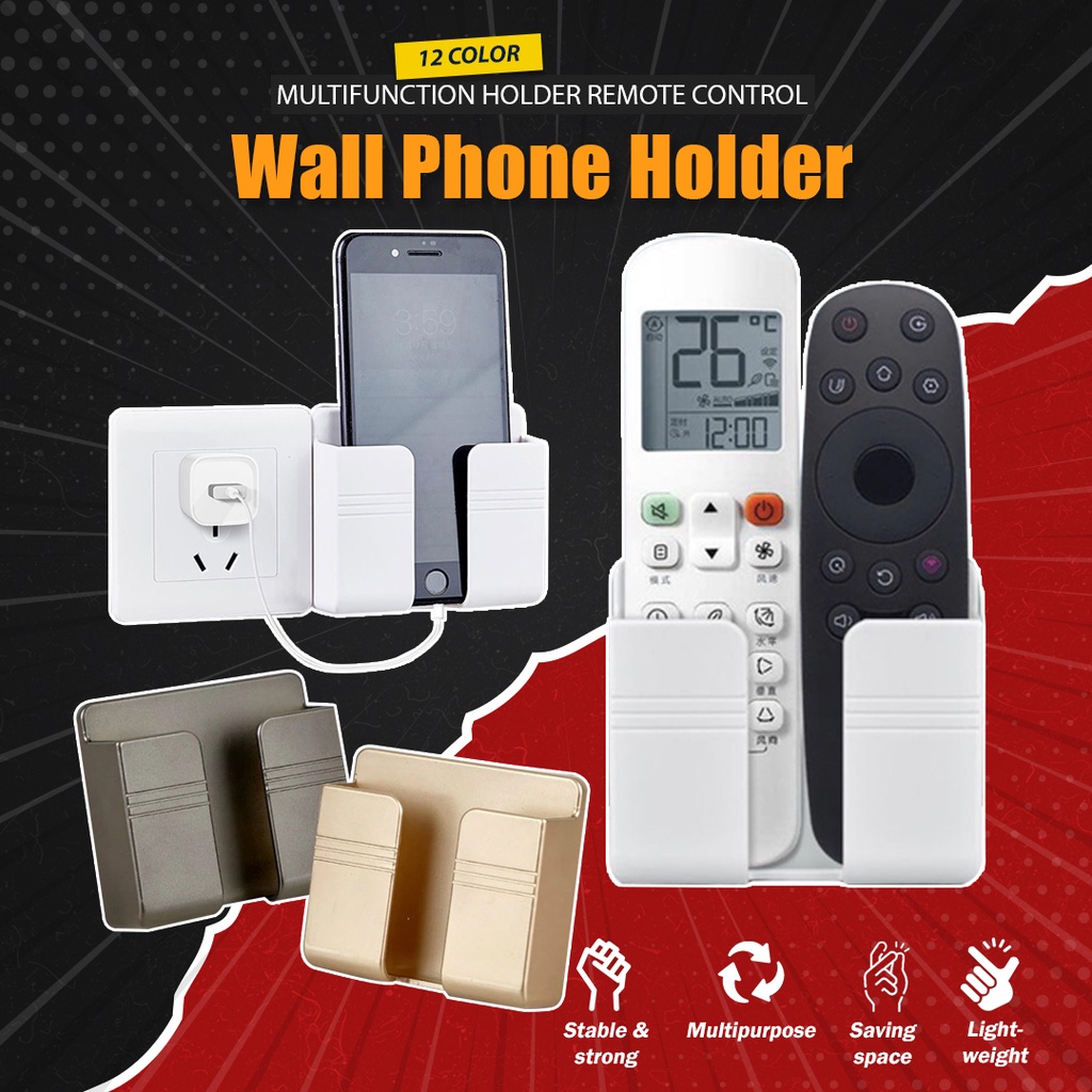Wall Mount Phone Holder Remote Control Cable Key Charger Storage Hanger ...