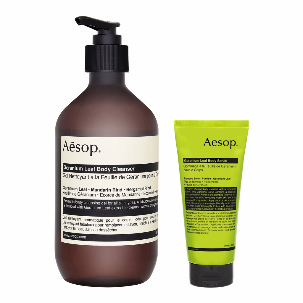 Aesop Geranium Leaf Body Cleanser 500ml + Body Scrub 180ml Bundle Set | Shopee Malaysia