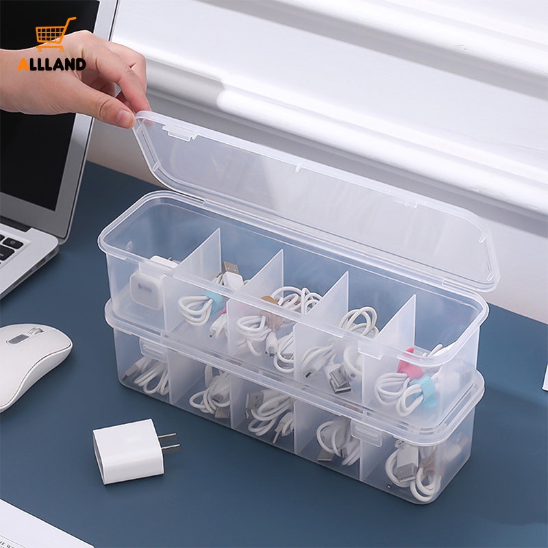 1 Pc Portable 5 Grids Plastic Clear Charger Data Cable Storage Box ...