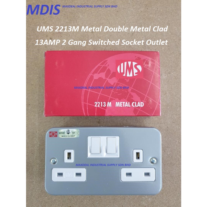 Heavy Duty UMS 2213M Double Metal Clad Socket / 13AMP 2 Gang Switched ...