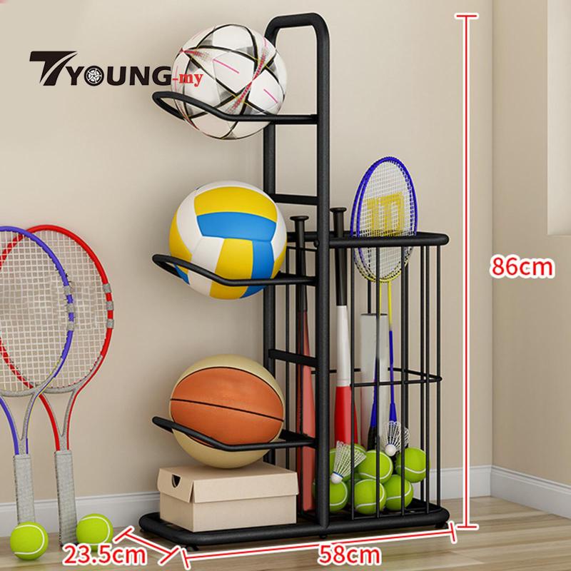 [ Metal Basketball Storage Rack Garage Equipment Organizer for Rackets ...