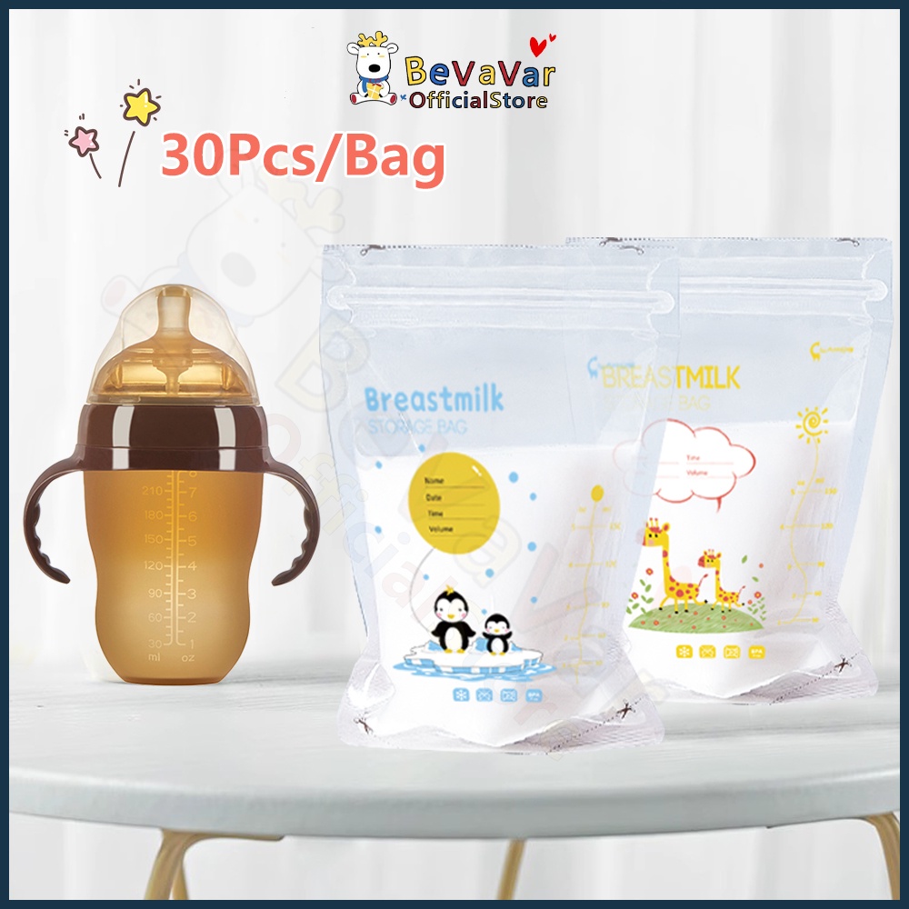 BEVAVAR 30 Pcs/150ml Breastmilk Storage Bag Double Lock Bag Susu Breast ...