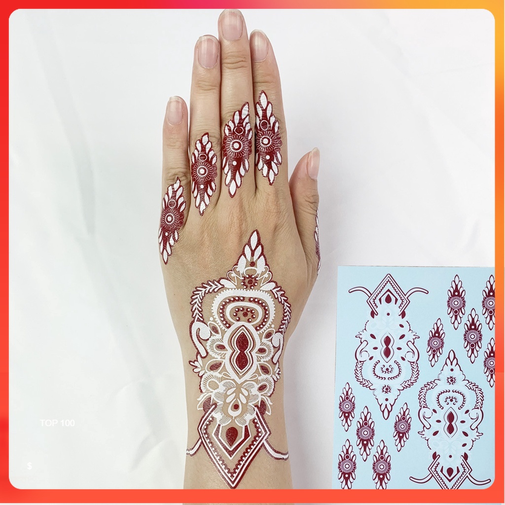 Inai Putih Stiker Kahwin Tunang White Brown Indian henna tattoo sticker ...