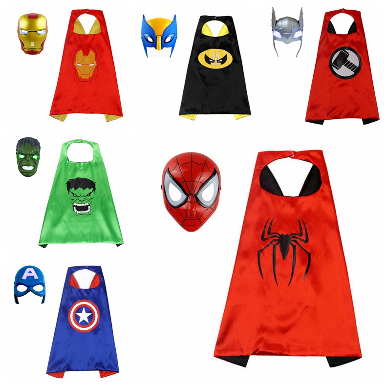 2Pcs/Set Avengers Cosplay Light Mask Cloak Captain America Spider Man ...