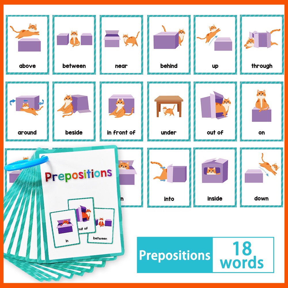 10pcs Children Learning Prepositions English Flashcards Educational ...