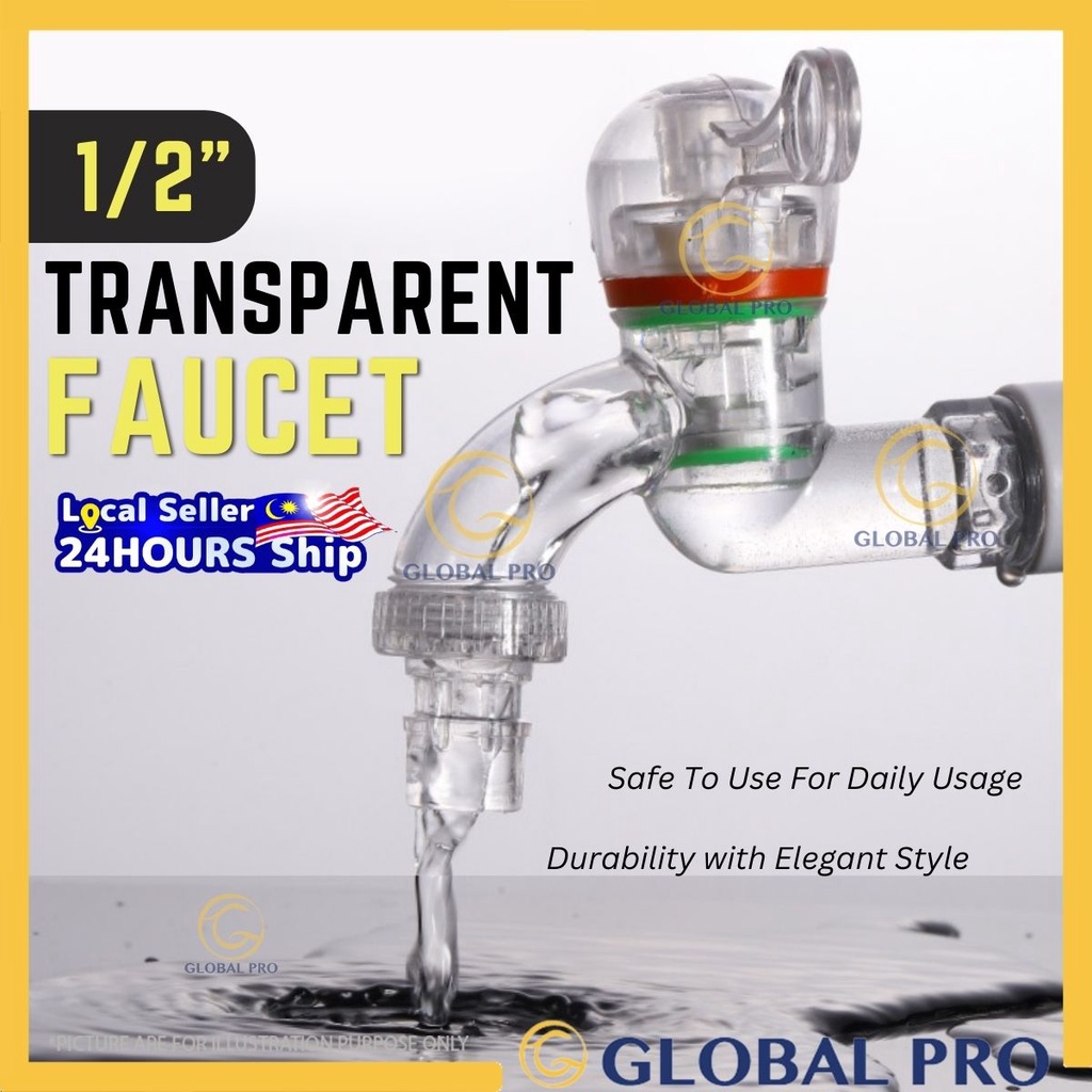 1/2" Transparent Faucet Pili Paip Transparent Garden Water Tap Plastic ...