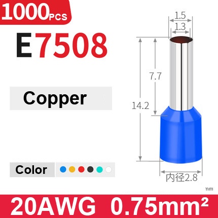 1000PCS VE Cable Lug Ferule Connector Terminal Pin Terminal Tube Type ...