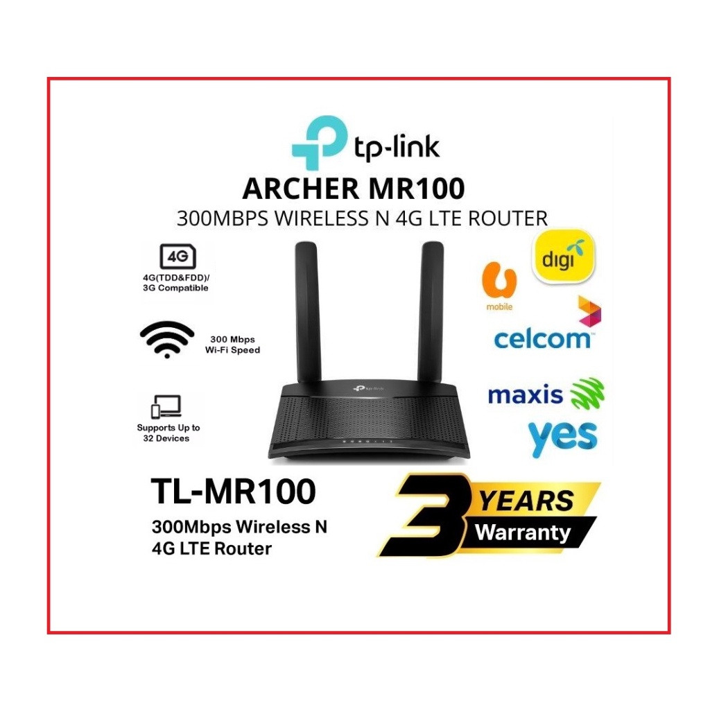 TP-Link TL-MR100 300Mbps Wireless N 4G LTE Router | Direct SIM CARD ...