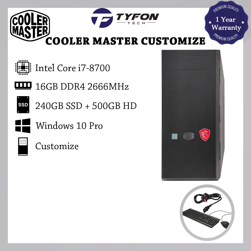 Cooler Master i7-8700 16GB DDR4 RAM 240GB SSD 500GB HDD Win 10 Pro ...