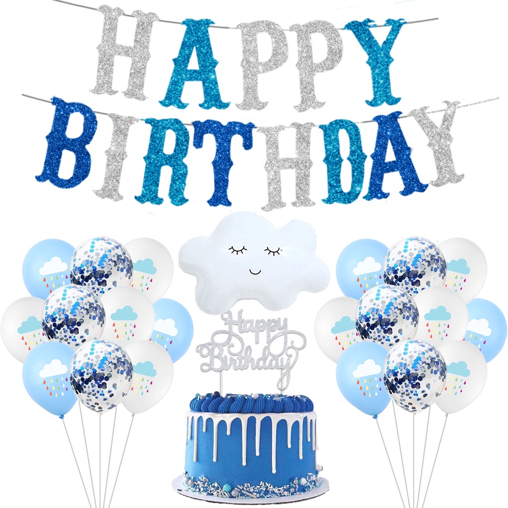 CHEEREVEAL Smile Cloud Birthday Party Decor,Silver Blue White Cloud ...