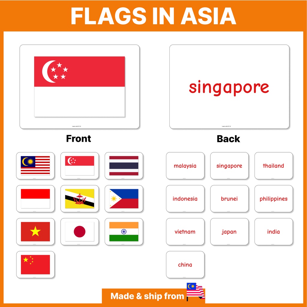 Flag Flash Card for Kids, States of Malaysia, World Flags, Asia Flags ...