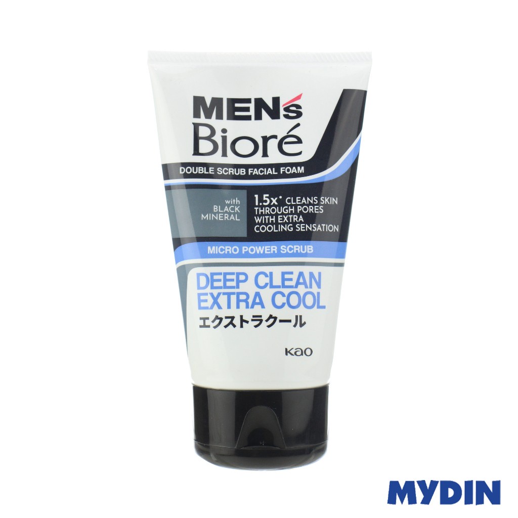 Men's Biore Double Scrub Facial Foam Deep Clean Extra Cool (100g ...