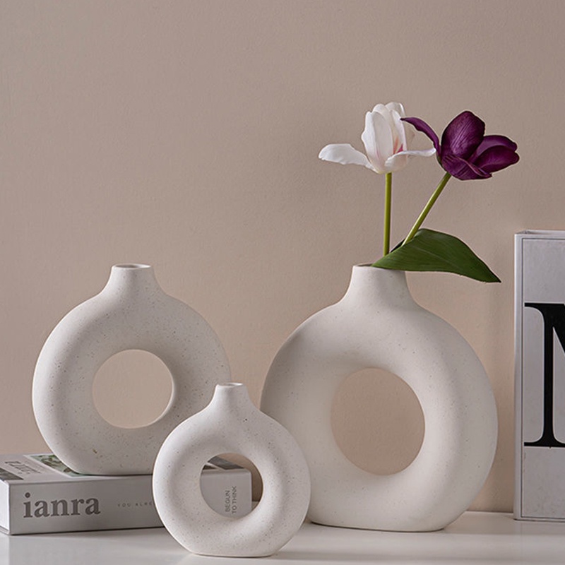 Simple Style Ceramics Vase Nordic white Vase Creative Hollow Ceramics ...