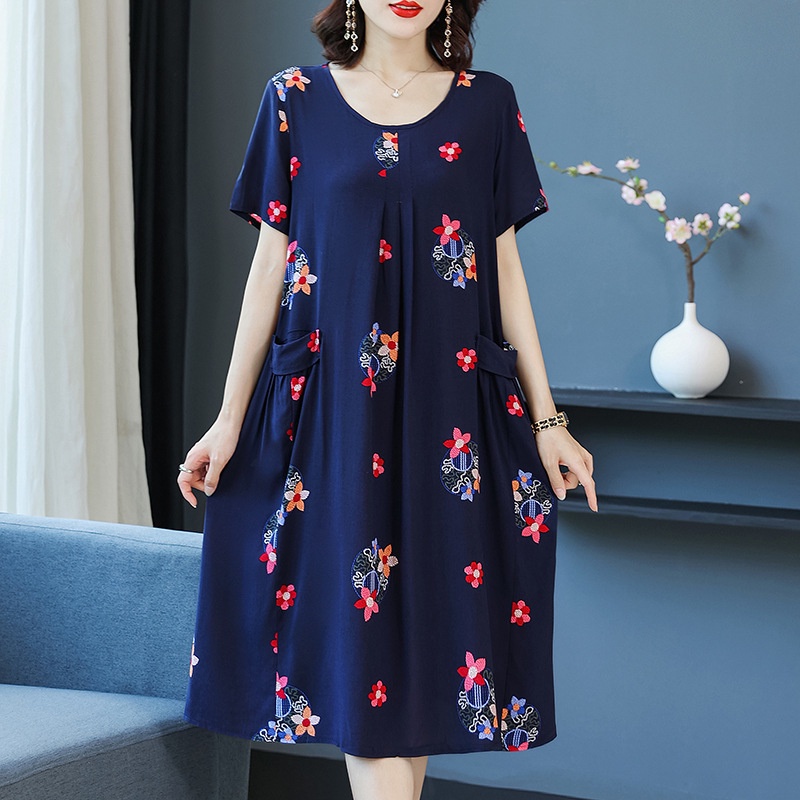 XL-6XL Women Cotton Silk Plus Size Dress Casual And Summer Loose Korea ...