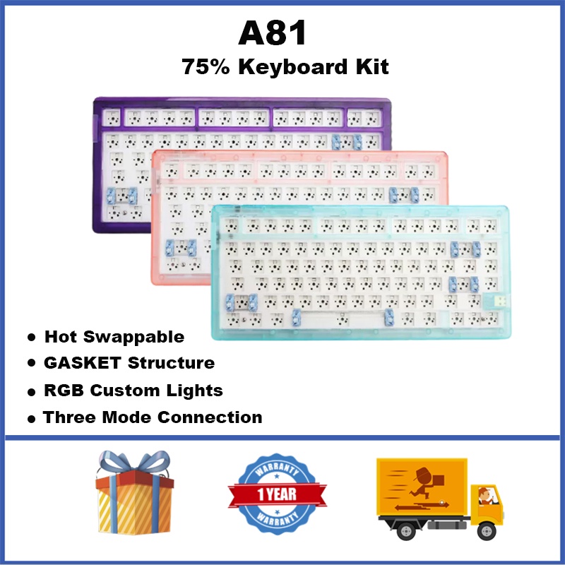 DAREU A81 Wireless Mechanical Keyboard Kit 75% GASKET RGB Transparent ...