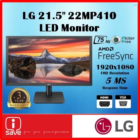 LG 22MP410 21.5" VA LED Monitor ( FHD,1920 x 1080,75Hz,HDMI/VGA,Flicker ...