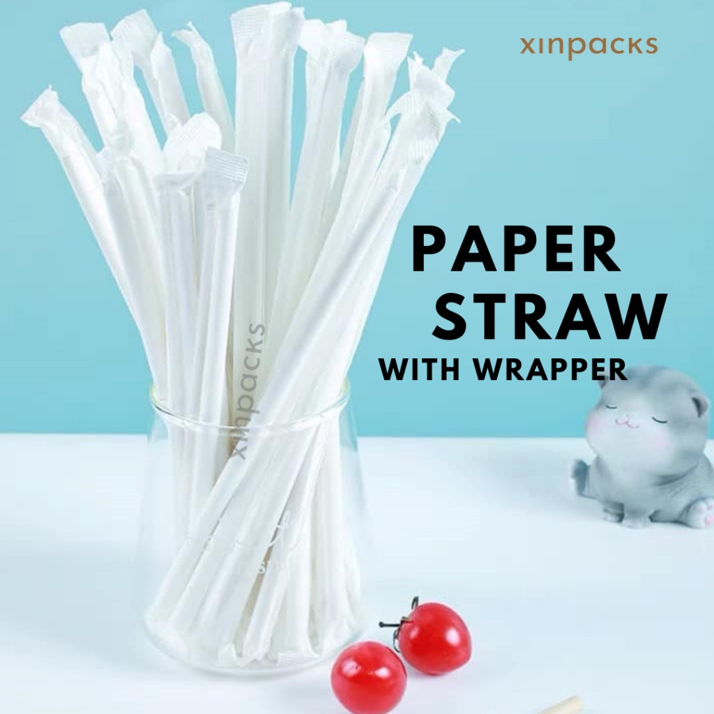 (100pcs) 6mm White Paper Straw Biodegradable Paper Straws / Penyedut ...