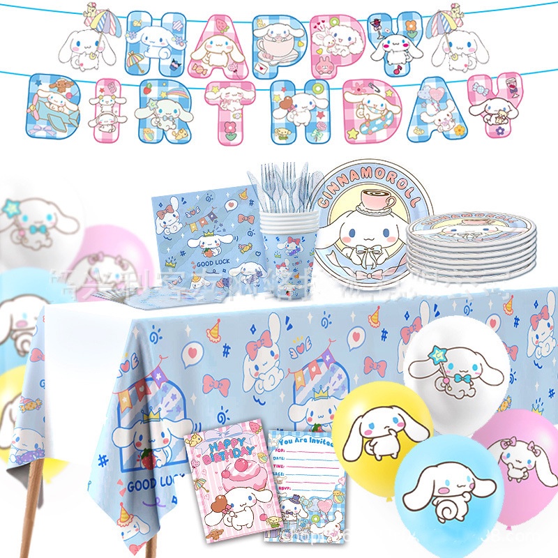 Sanrio Cinnamoroll Party Decor Birthday Tableware Plate Cup Tablecloth ...