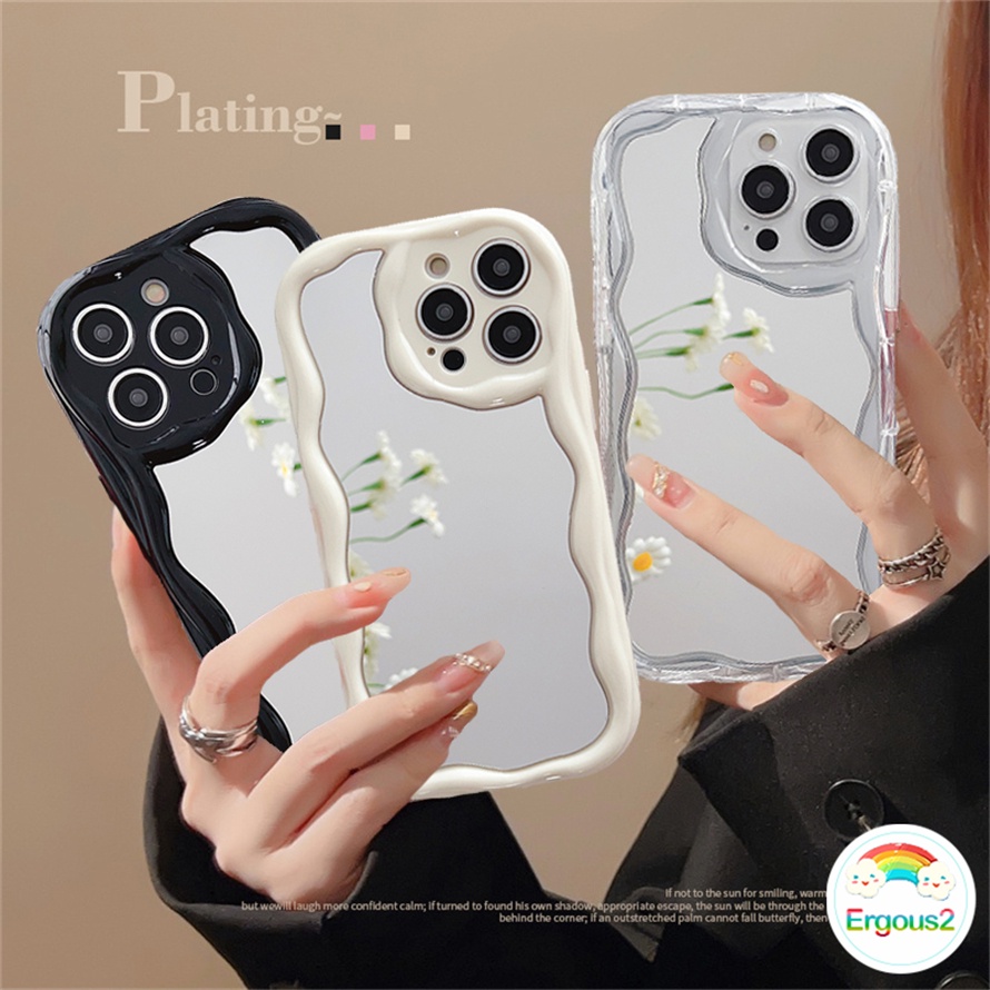 Luxury Simple Silver Plating Makeup Mirror Phone Case Compatible for ...