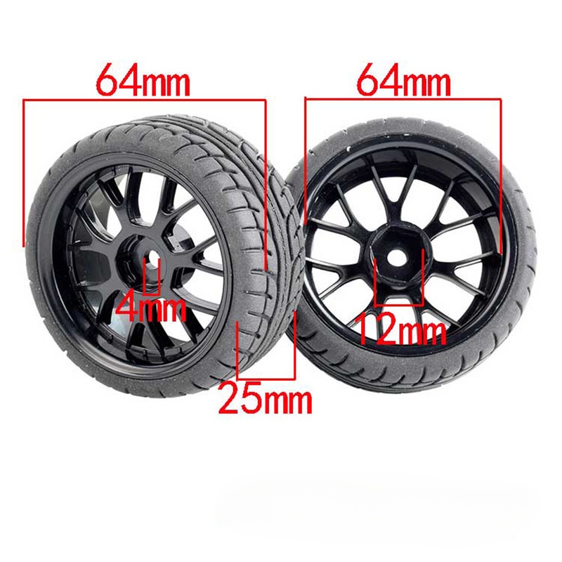 RC Car Rubber Tires & Wheels Rims 12mm Hex Hub for WLtoys 144001 and 1/ ...