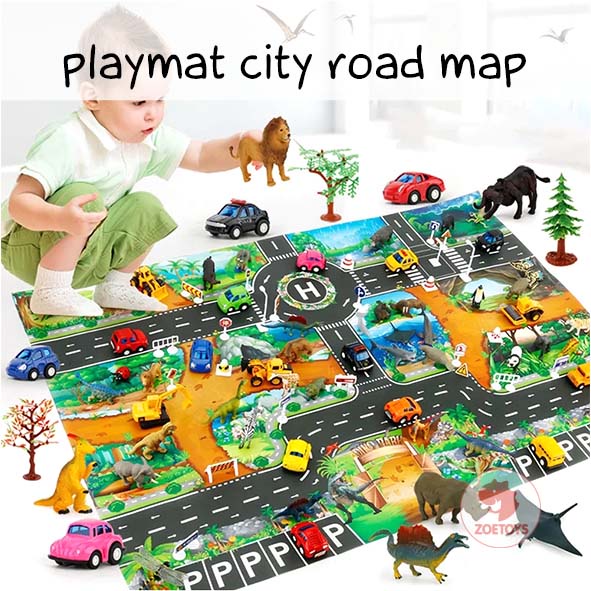 Zoetoys Playmat City Road Map | Car Road Map Mat Carpet Farm Wild Life ...