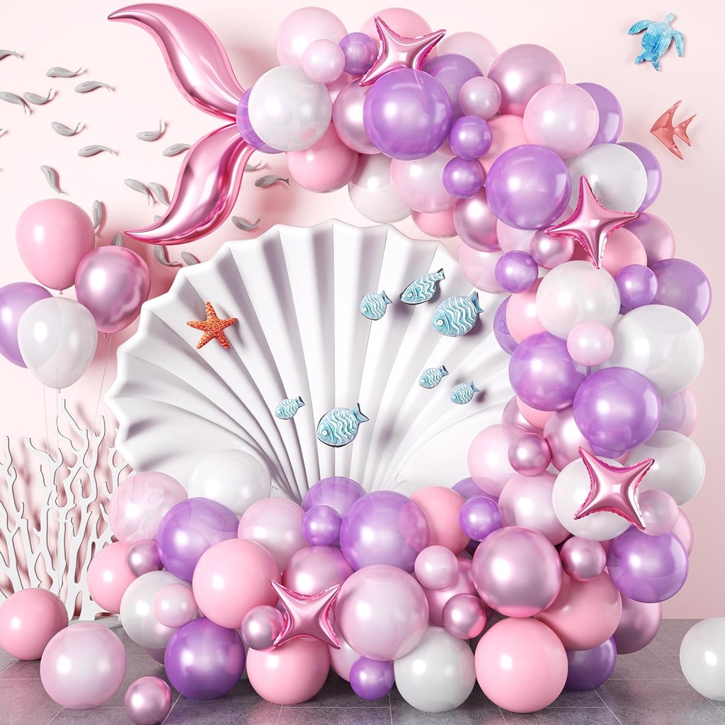 Mermaid Balloon Garland Arch Kit, Pearl Purple Pink Latex Party ...